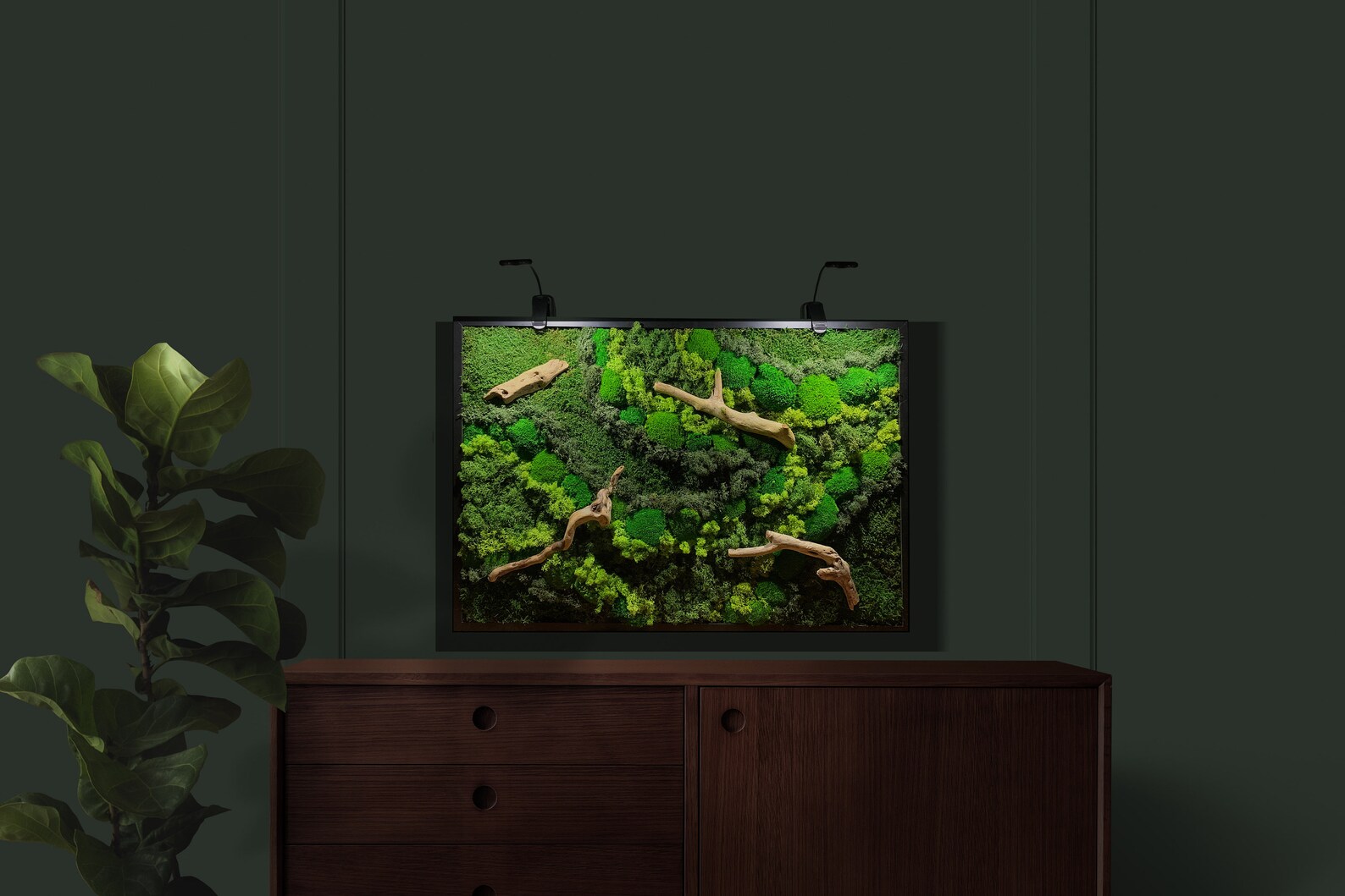 Preserved Moss Wall Art, LED Lighted Moss Wall Hanging, Driftwood and ...