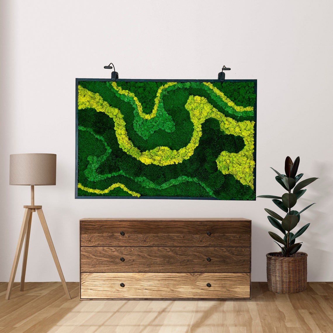 Preserved Moss Wall Art, LED Lighted Moss Wall Hanging, Led Lights 100% ...