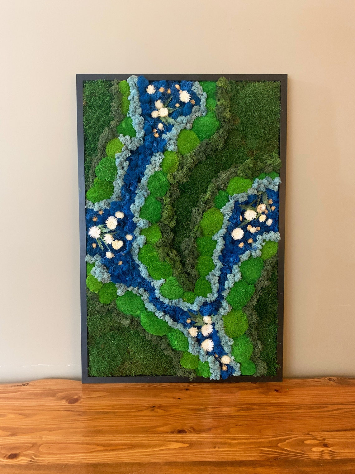Preserved Moss Wall Art, LED Lighted Flowered Moss Wall Hanging, Led Lights 100% Real Framed ...