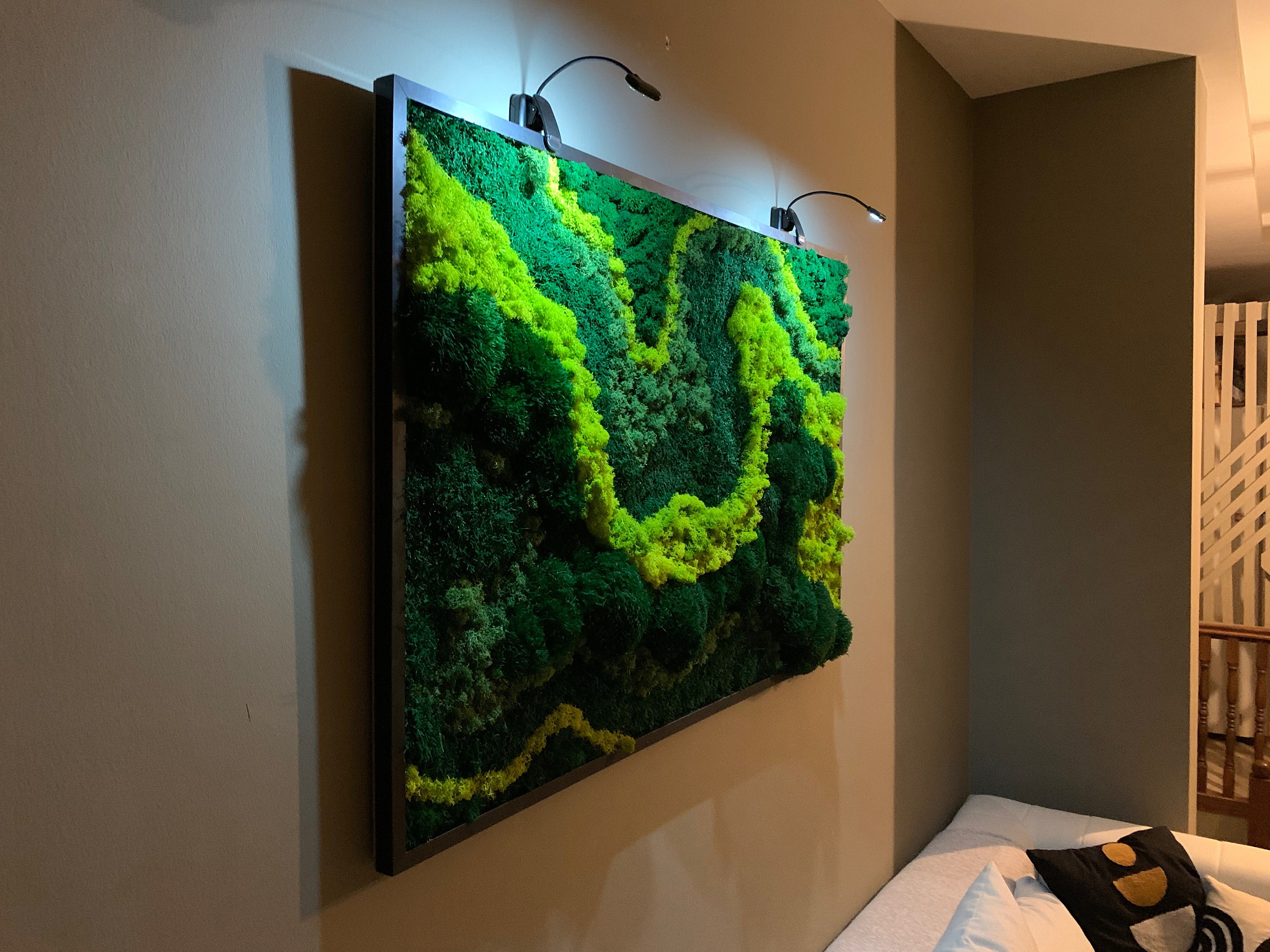 Preserved Moss Wall Art, LED Lighted Moss Wall Hanging, Led Lights 100% ...