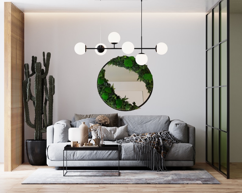 Preserved Moss Mirror: Round Living Moss Art, Eco-friendly Green Decor ...