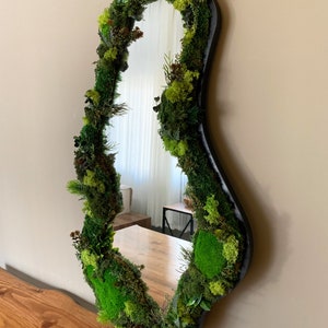 Preserved Moss Asymetrical Mirror, Real Moss Wavy Mirror, Reindeer Moss ...