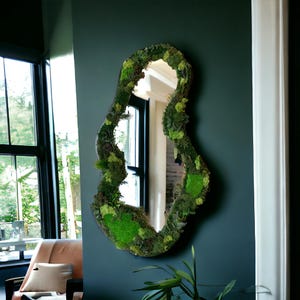 Preserved Moss Asymetrical Mirror, Real Moss Wavy Mirror, Reindeer Moss ...