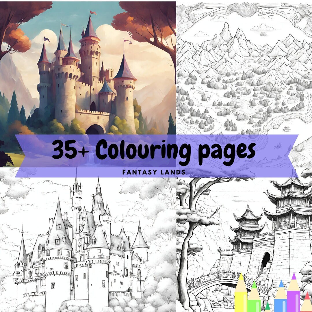 36 Fantasy Land Coloring Pages Adult and Kids Coloring Book, Fantasy ...