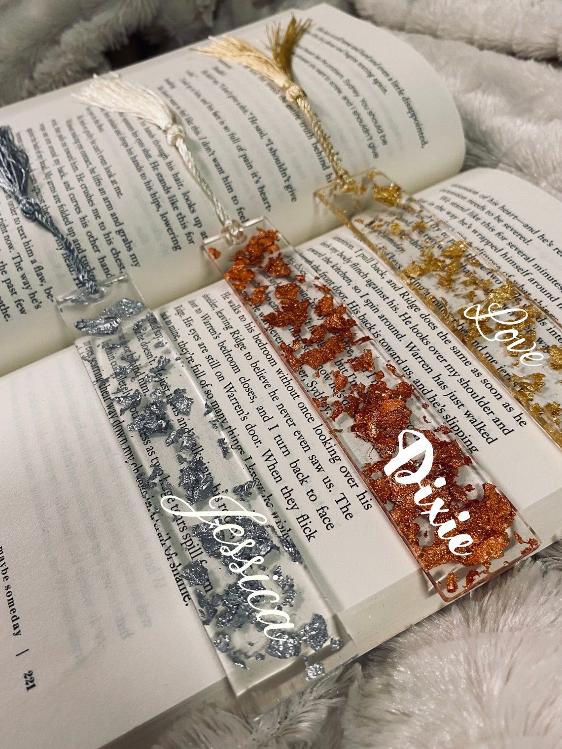 Personalized Resin Bookmark W/ Tassel Gold Flakes Stocking - Etsy