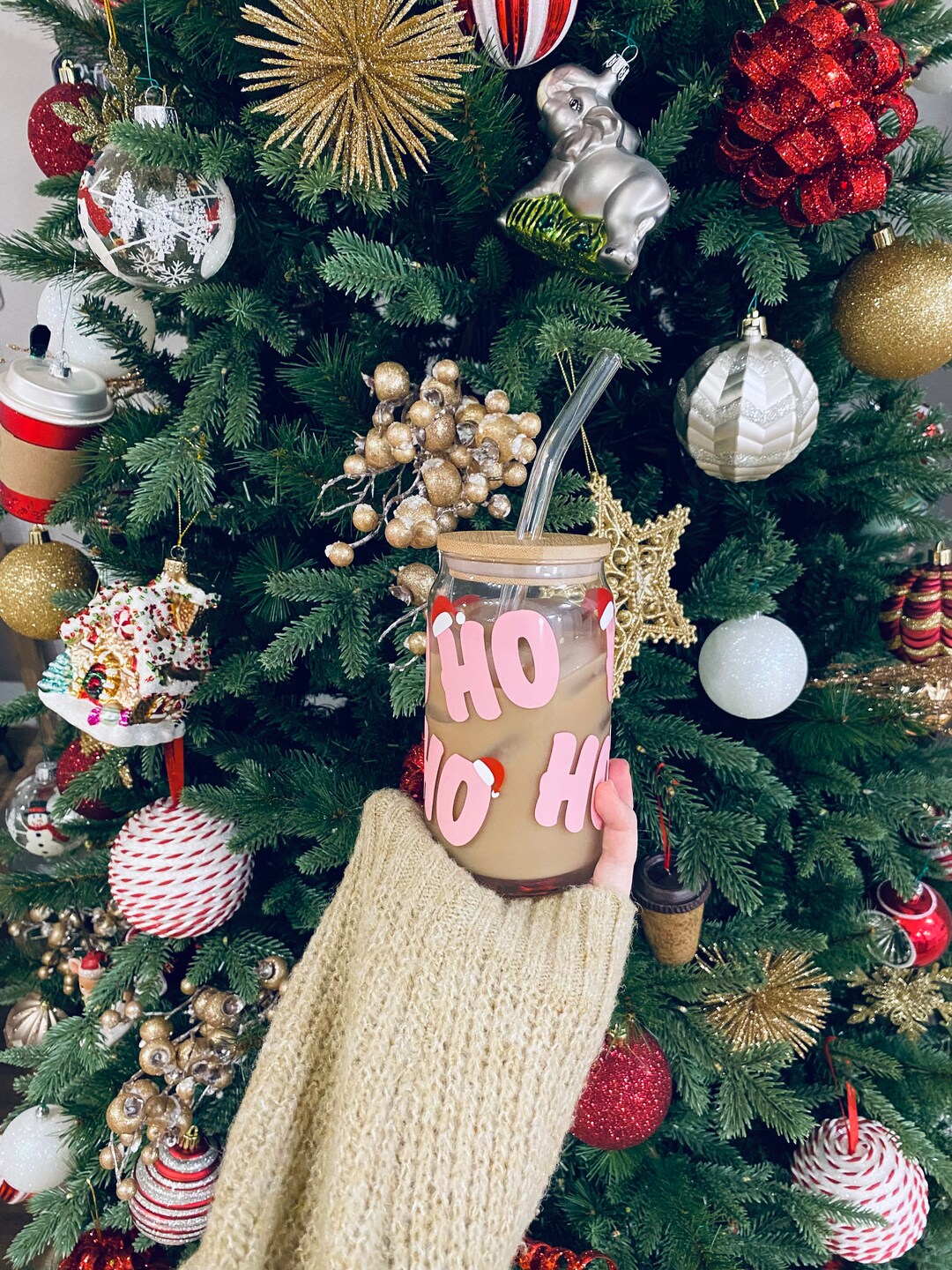 Pink Ho Ho Ho Iced Coffee Cup, 16 Oz, 20 Oz, Gift for Her, Glassware ...