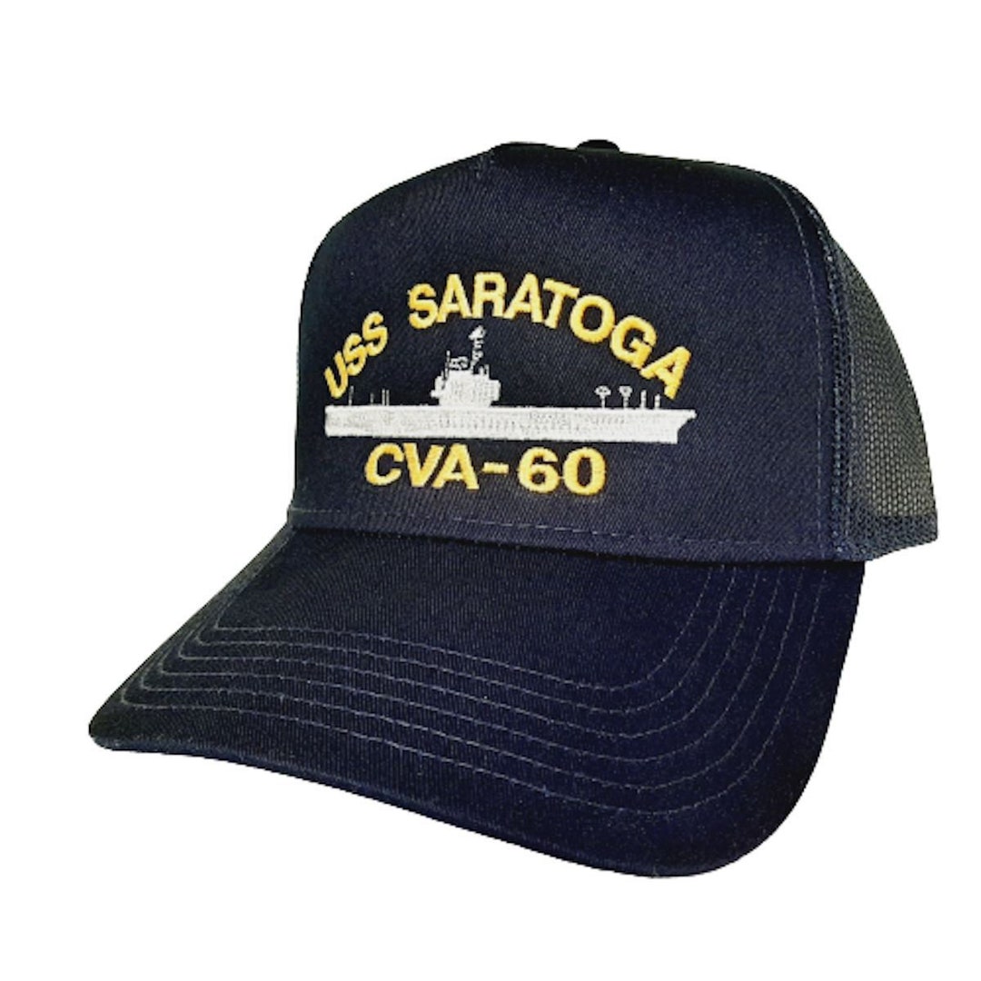 USS Saratoga CVA-60 Navy Ship Baseball Cap Blue Mesh Snapback 3.5 Inch ...