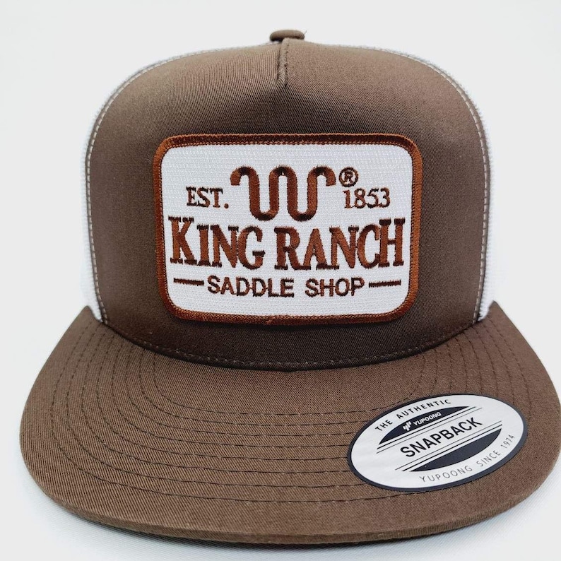 King Ranch Embroidered Patch Flat Bill Trucker Mesh Cap Hat Brown ...