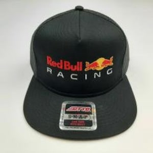 Otto Red Bull Racing Flat Bill Mesh Snapback Black Hat Cap Embroidered ...