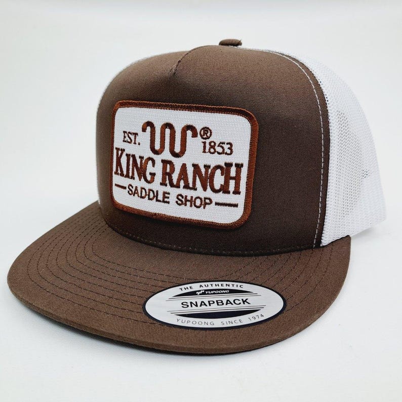 King Ranch Embroidered Patch Flat Bill Trucker Mesh Cap Hat Brown ...