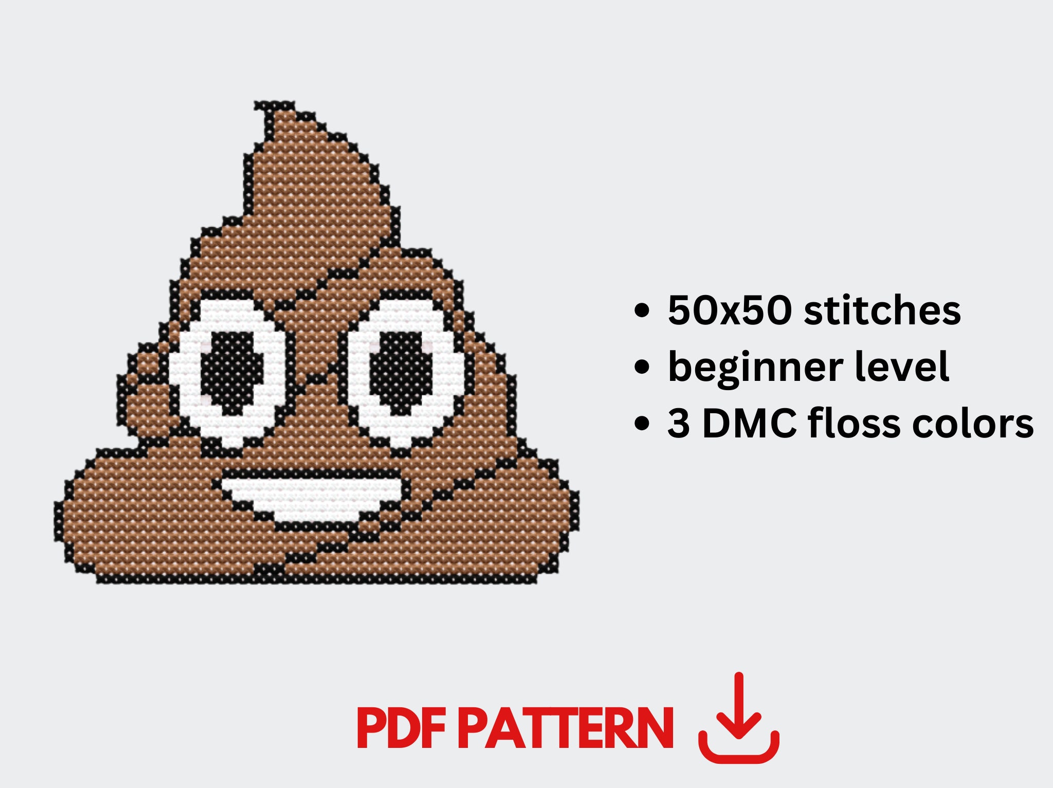 Poop Emoji Mini Cross Stitch Pattern. Simple Embroidery Pattern File ...