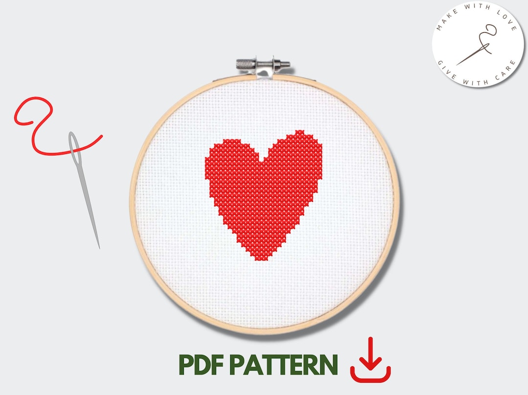 Red Heart Mini Cross Stitch Pattern. Simple Embroidery Pattern File for ...