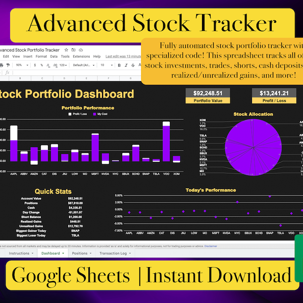 Stock Portfolio Tracker Excel - Etsy UK