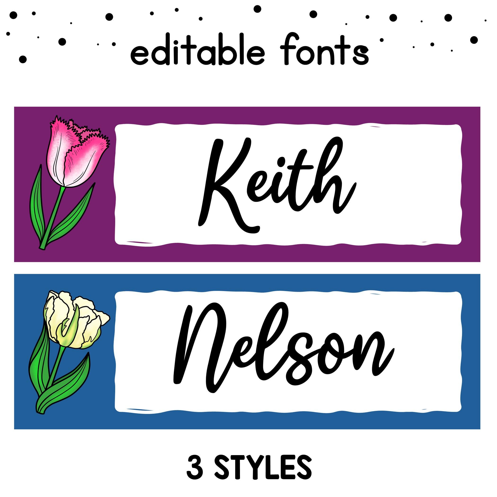 Printable Floral Name Labels, Spring Classroom Labels, Floral Desk ...