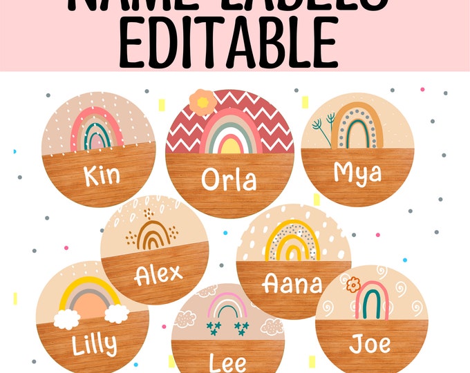 Back to School Round Name Tags, Printable Bright Student Name Tags ...