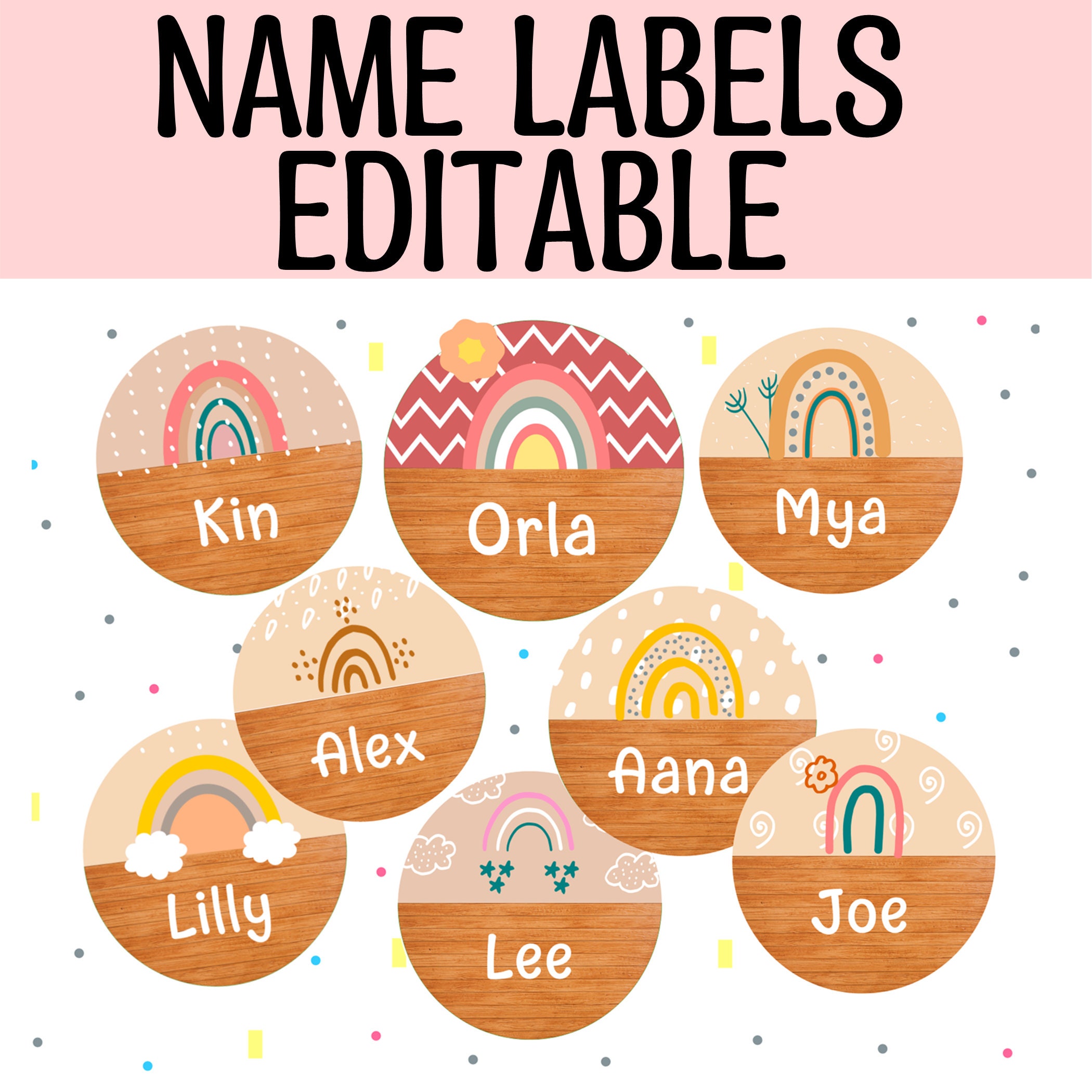Circular Classroom Labels,student Name Tags,editable Name Tags, Rainbow ...