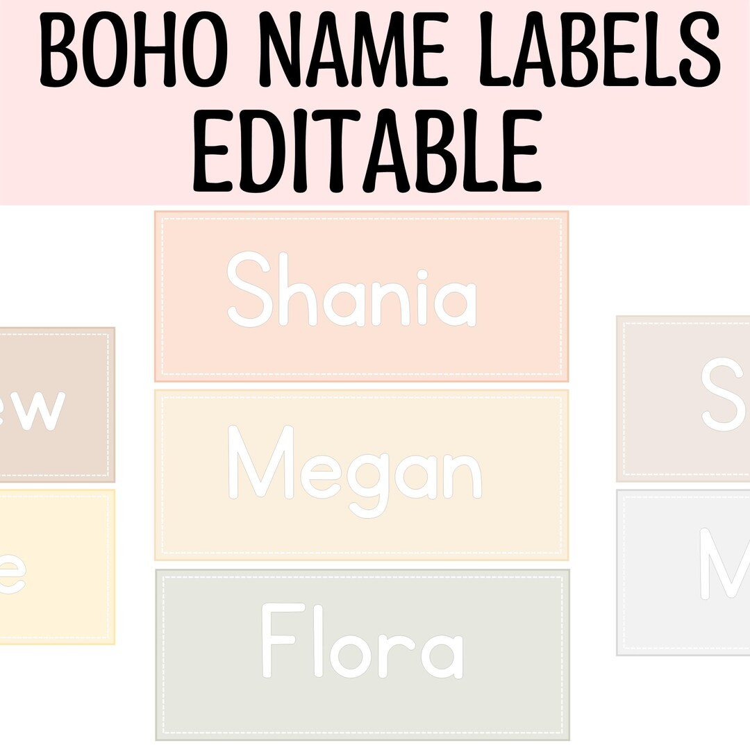 Boho Classroom Name Labels, Editable Student Desk Nameplates (PDF ...