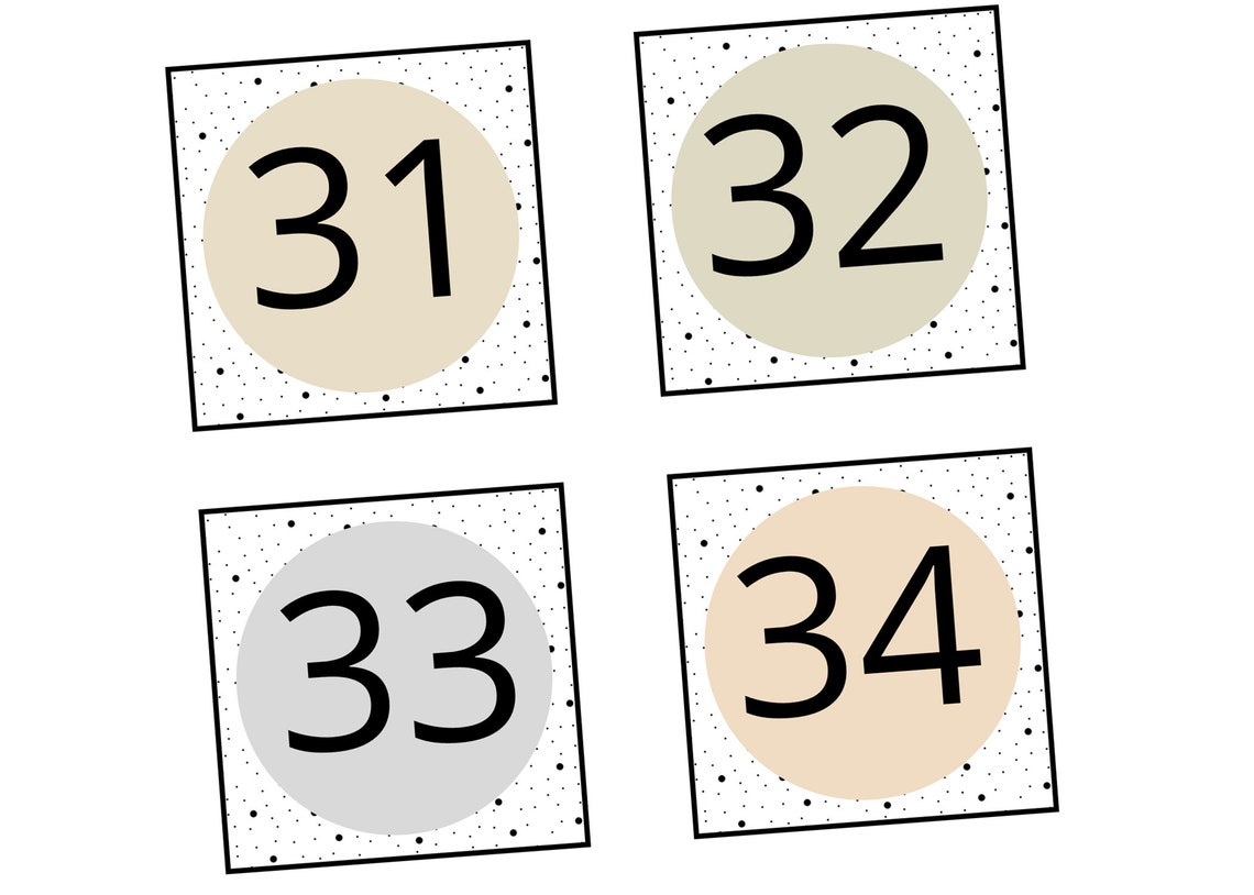 Printable Number Labels, Boho Spotty Number Labels, Classroom Calendar ...