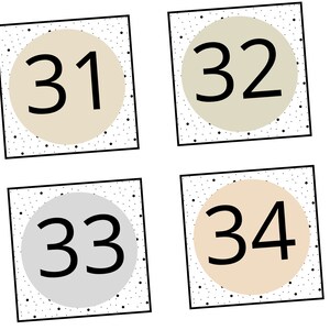 Printable Number Labels, Boho Spotty Number Labels, Classroom Calendar ...
