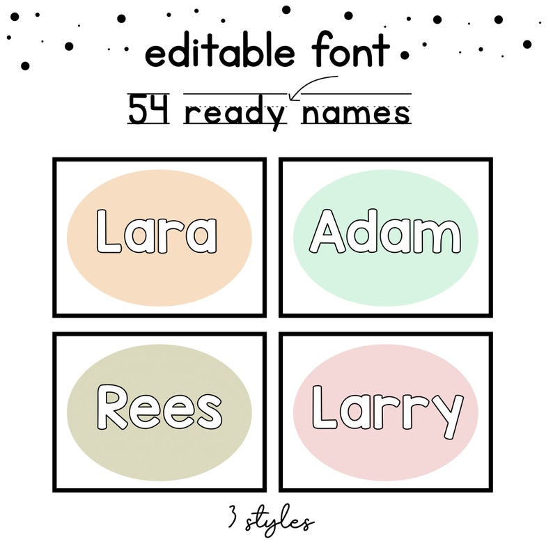 Printable Calm Color Student Name Labels, Editable Name Tags, Center ...