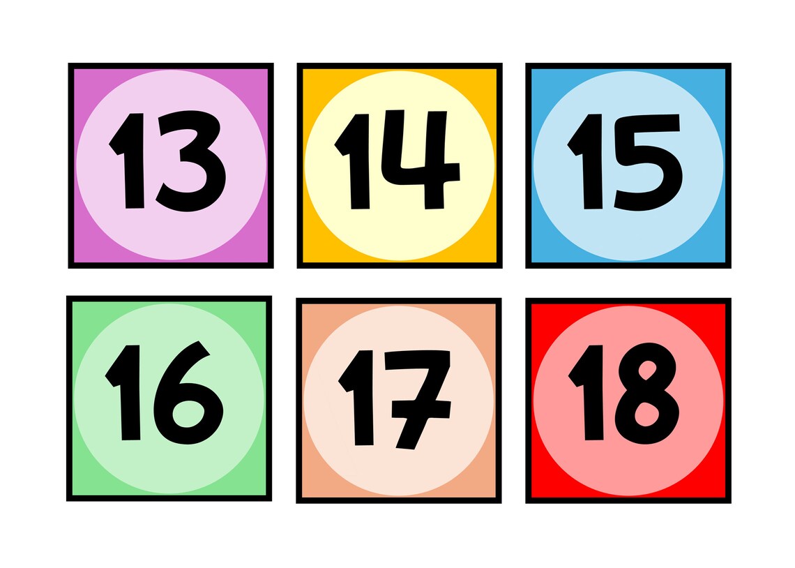 Printable Number Labels, Bright Classroom Calendar Numbers, Number ...