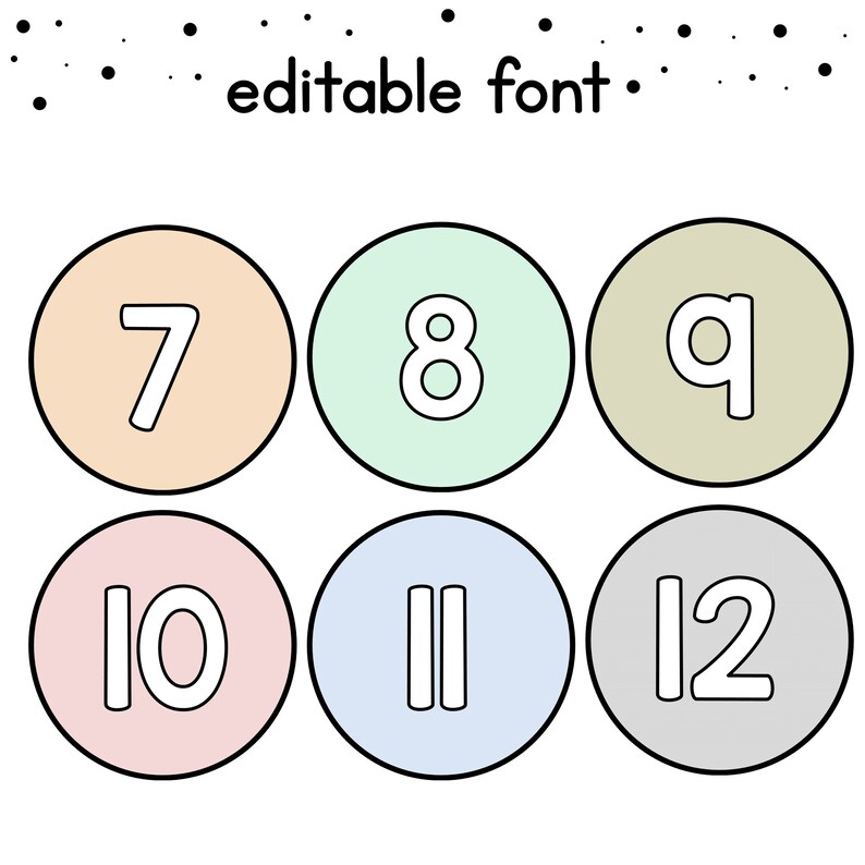 Back to School Calm Colors Calendar Numbers, Round Number Labels ...