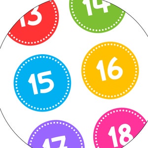 Printable Bright, Colorful Number Labels, Classroom Calendar Number ...