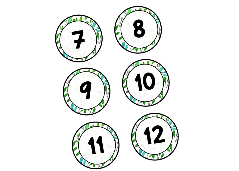 Printable Round Botanical Number Labels, Back to School Number Labels ...