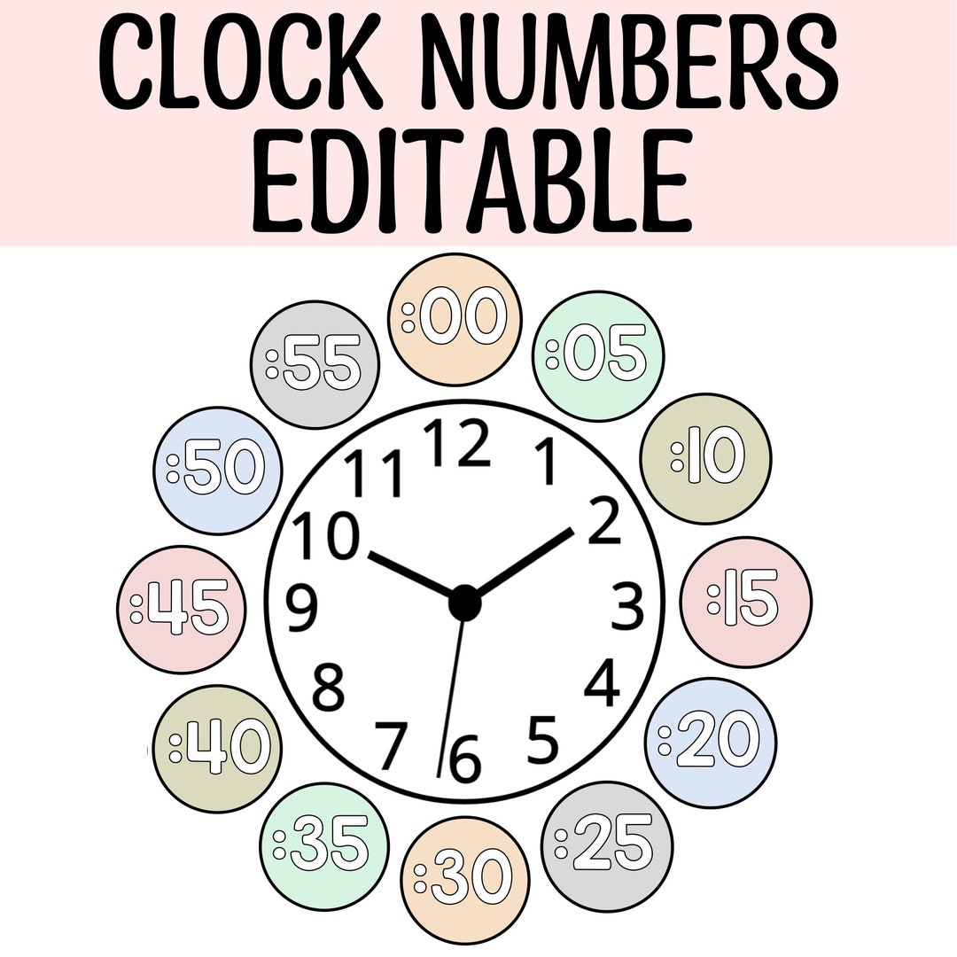 Printable Calm Color Clock Numbers, Clock Numbers Wall Display ...