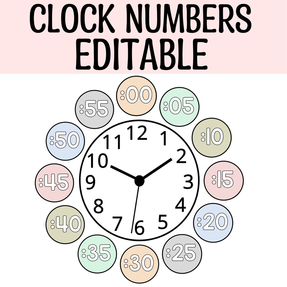 Printable Calm Color Clock Numbers, Clock Numbers Wall Display ...