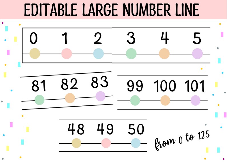 Printable Large Number Line, Pastel Colors Number Line, Number Line ...