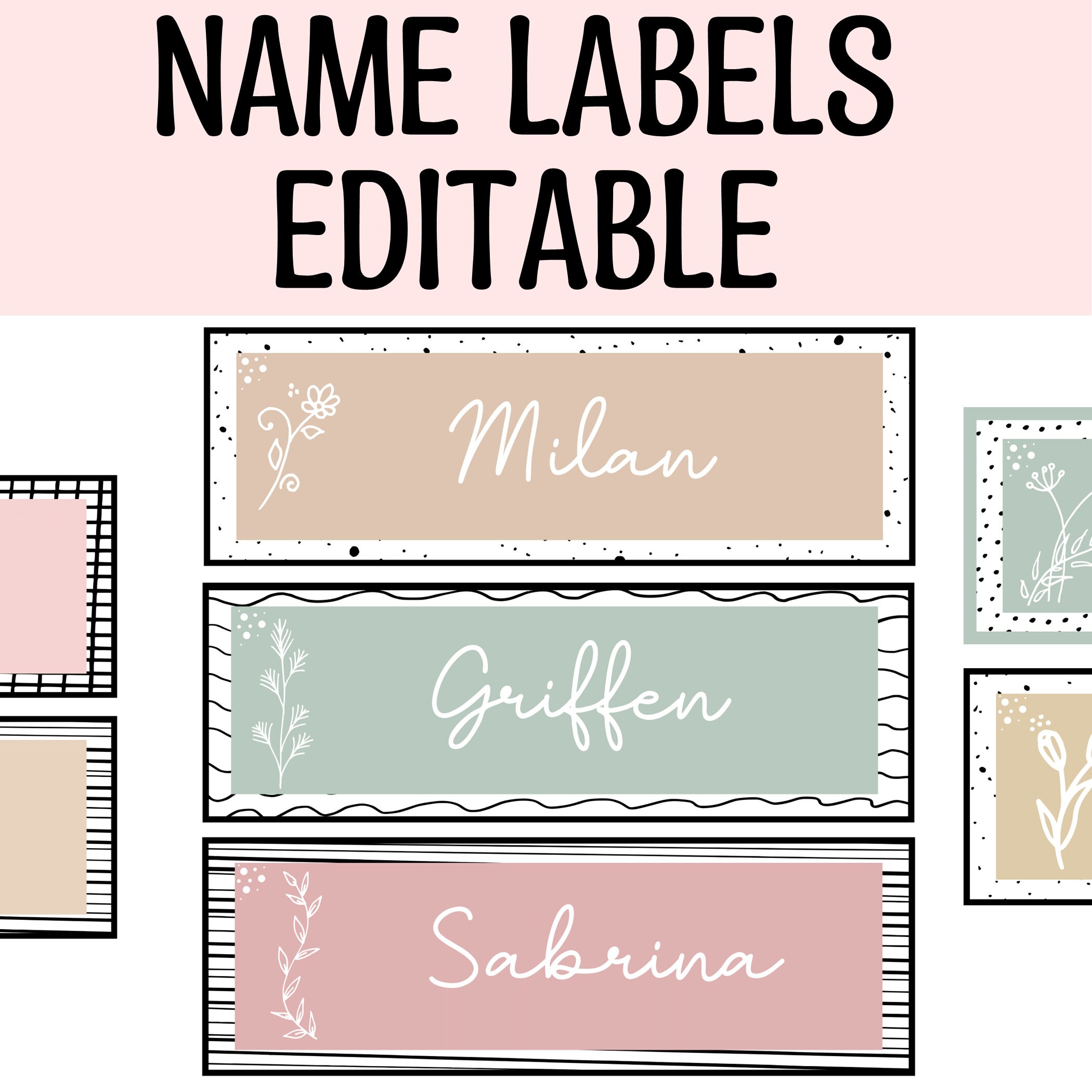 Printable Botanical Student Name Plates, Editable Autumn Classroom ...
