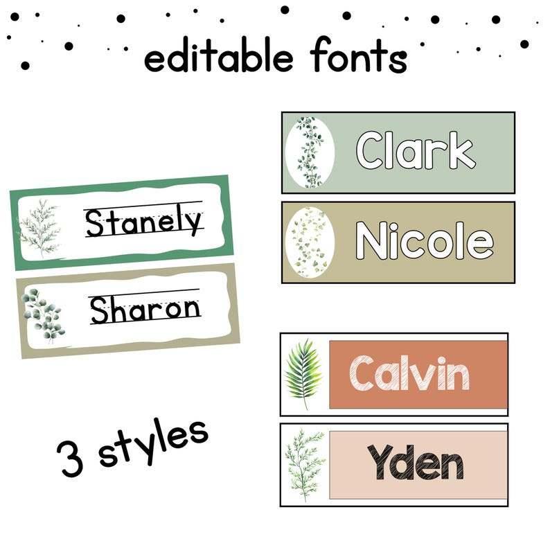 Printable Botanical Nametags, Classroom Labels, Spring Name Tags ...