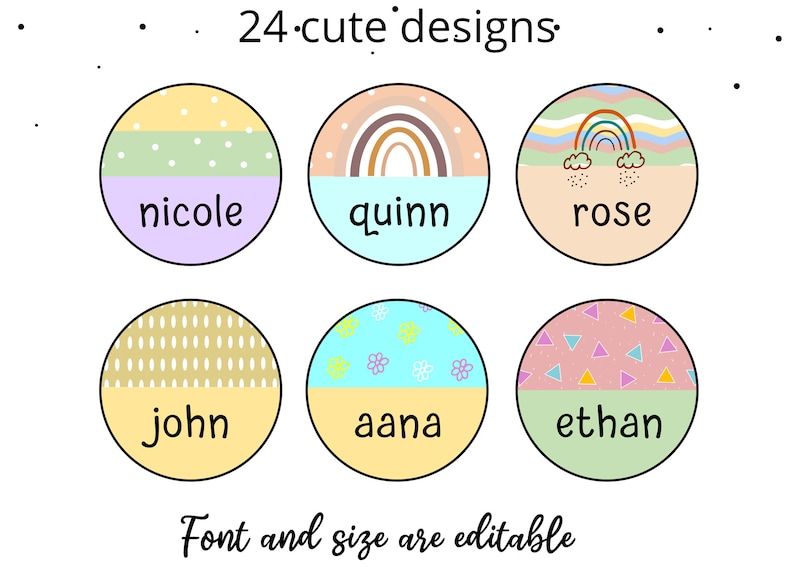 Name Tags Editable Round Rainbow Name Labels, Classroom Labels, Kid's ...