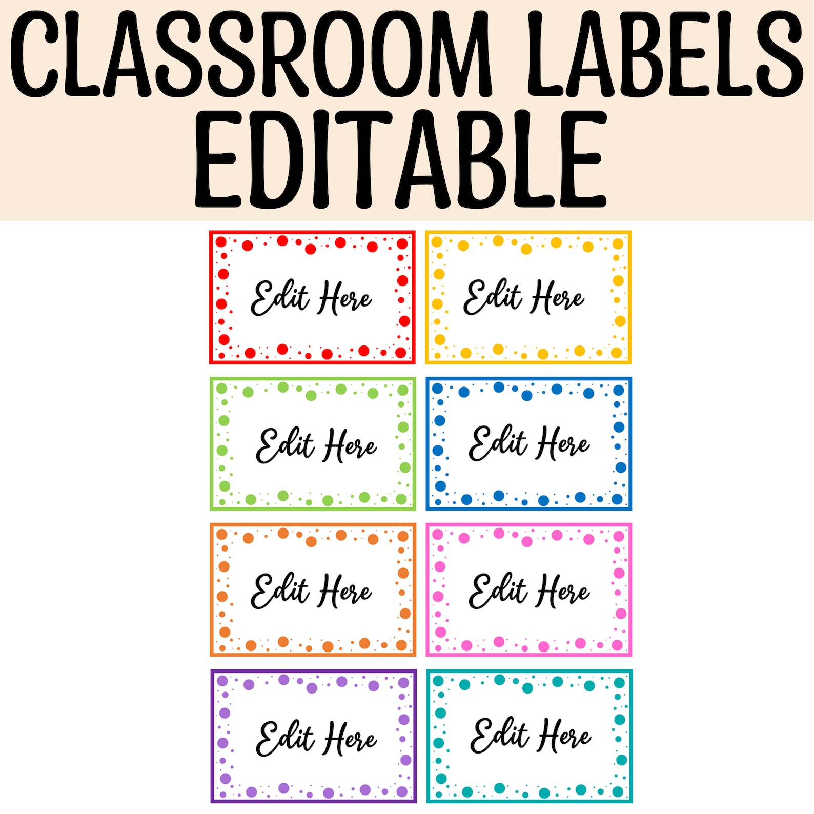 Printable Polka Dot Classroom Labels, Editable Name Tags (PPTX) - Etsy