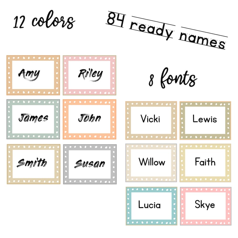 Printable Boho Spotty Student Name Labels, Classroom Labels, Nursery ...