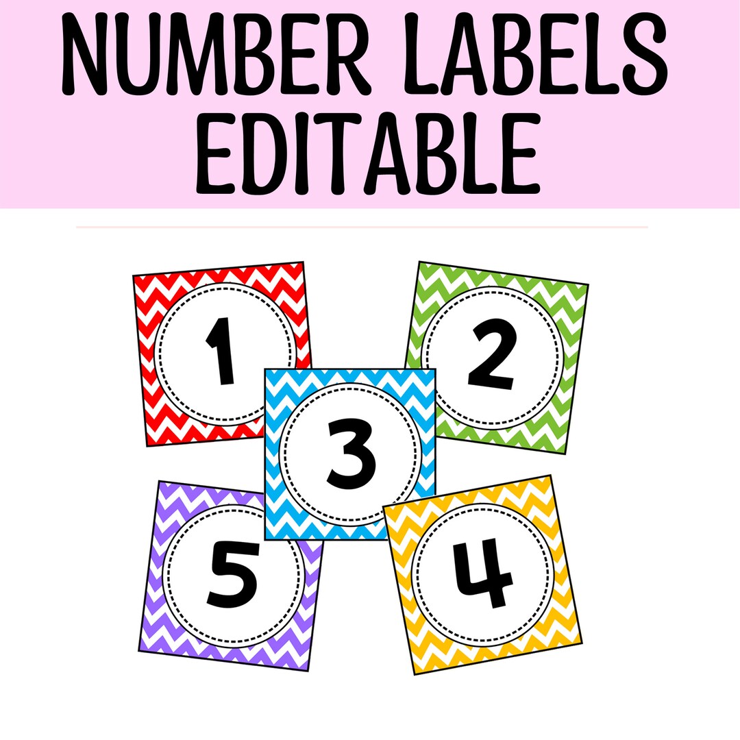 Printable Classroom Number Labels, Calendar Numbers, Bright Chevron ...