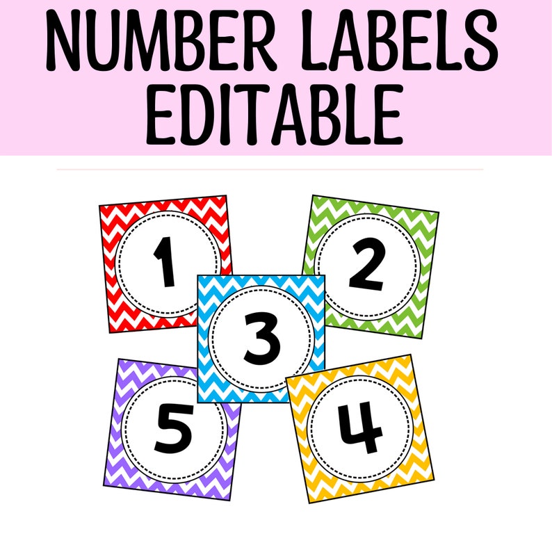Printable Classroom Number Labels, Calendar Numbers, Bright Chevron ...