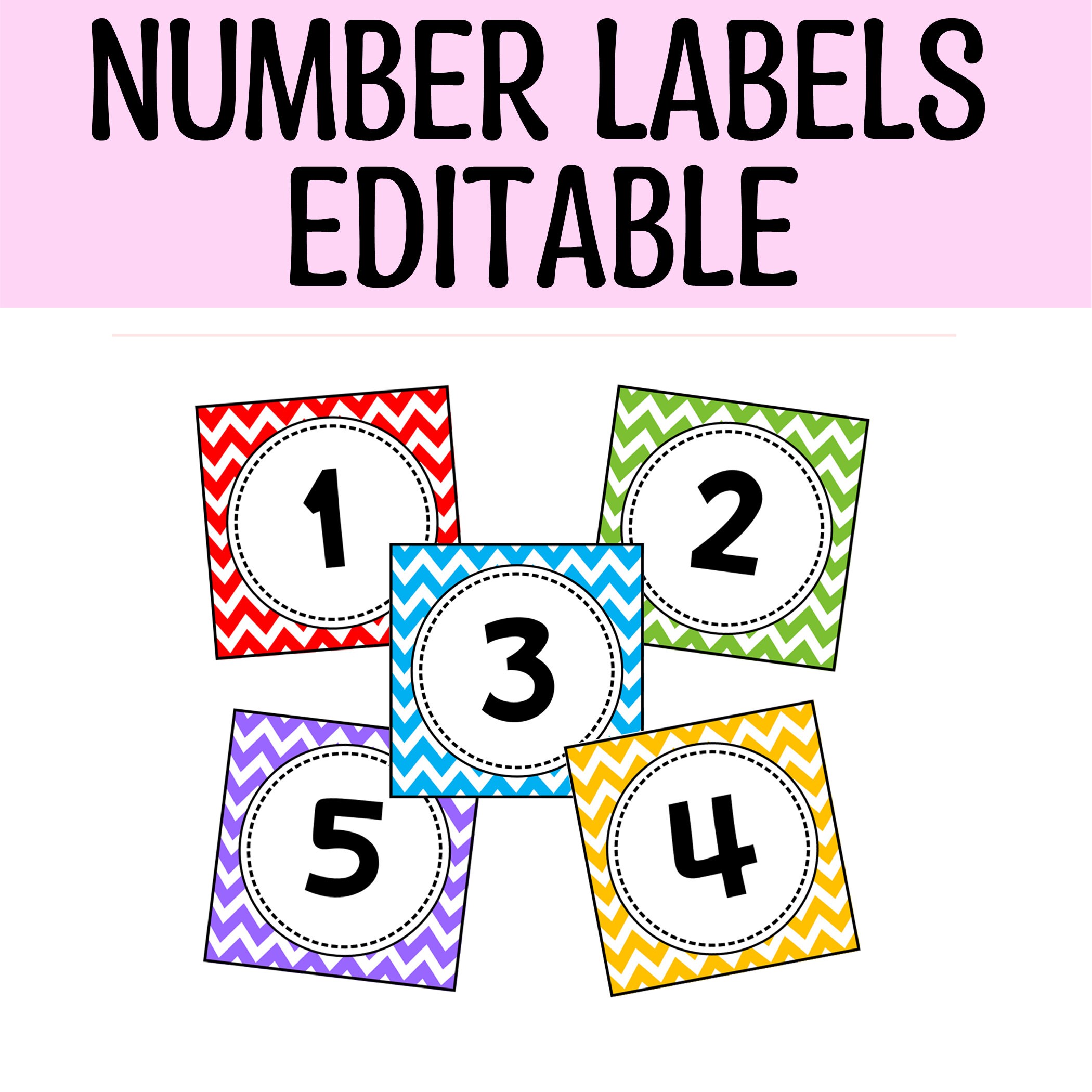 Printable Classroom Number Labels, Calendar Numbers, Bright Chevron ...
