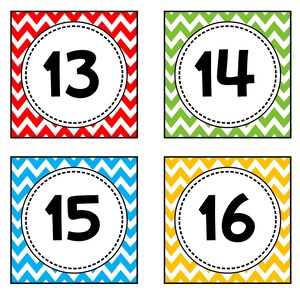 Printable Classroom Number Labels, Calendar Numbers, Bright Chevron ...