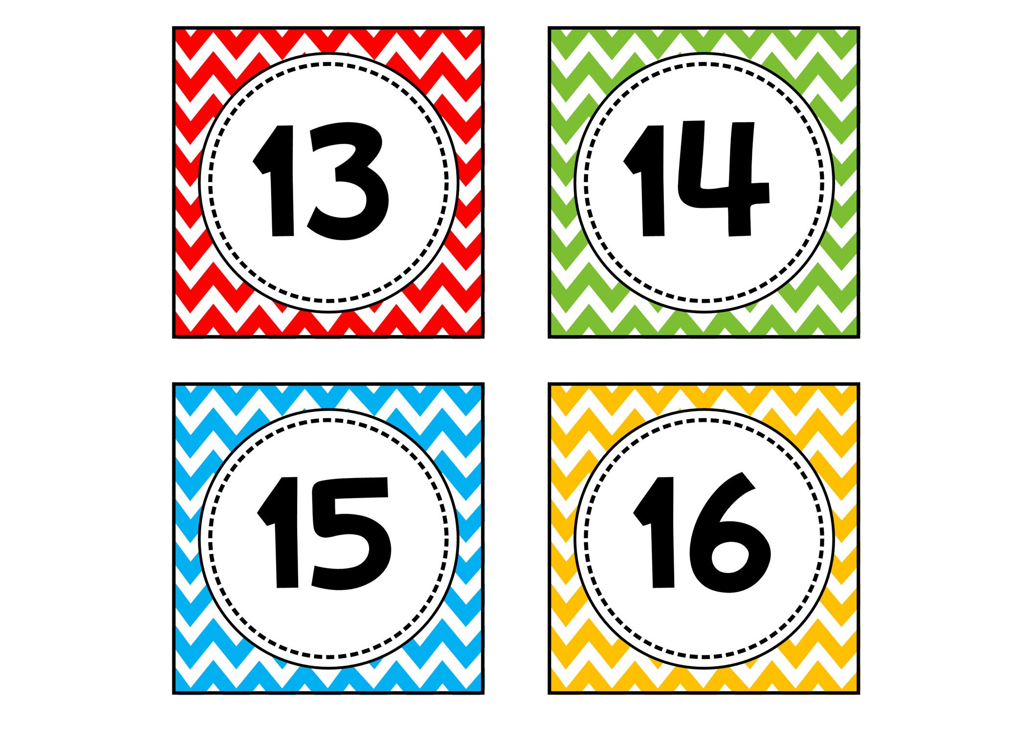 Printable Classroom Number Labels, Calendar Numbers, Bright Chevron ...