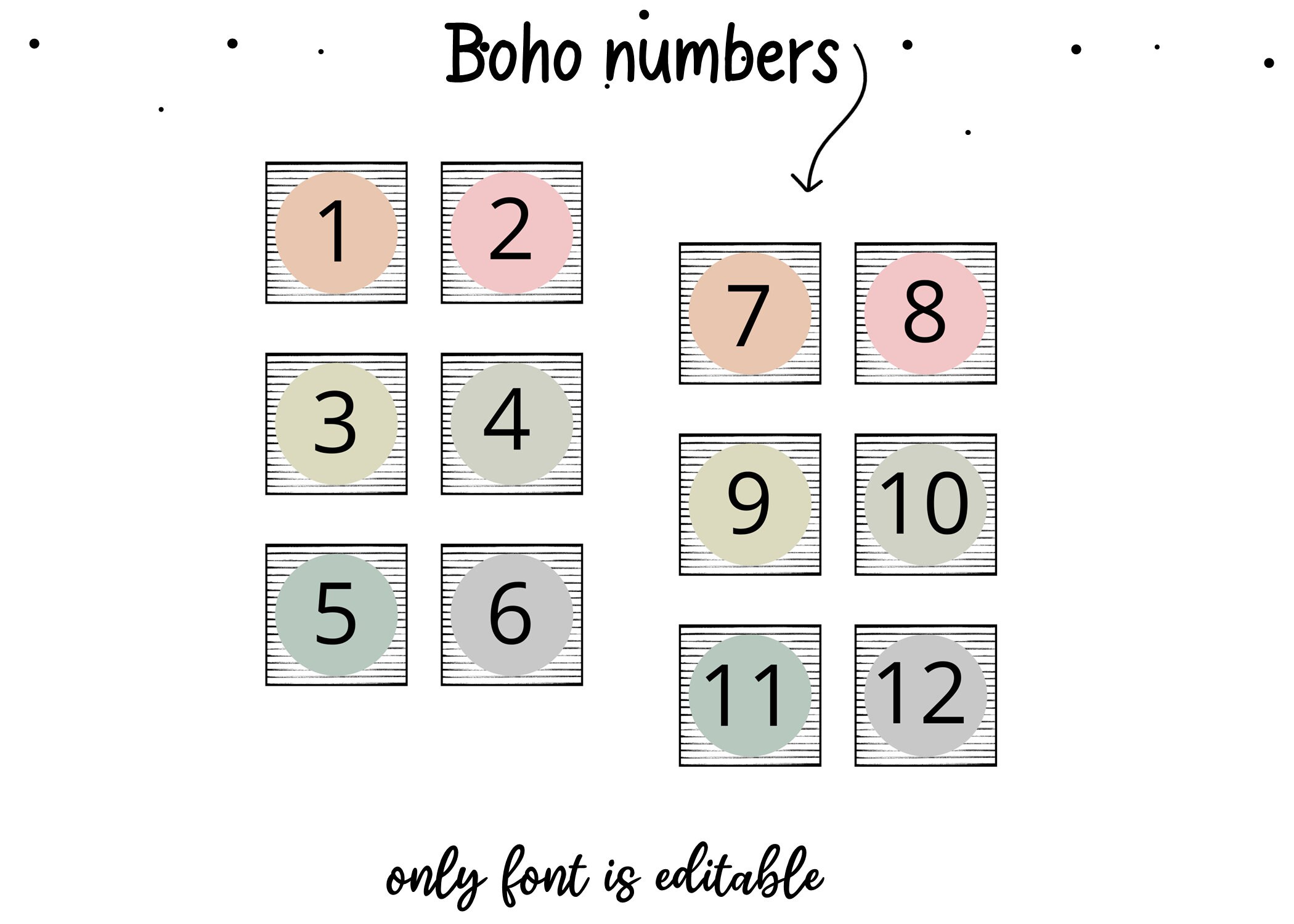 Calendar Number Labels, Printable Number Cards, Boho Number Labels ...