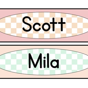 Printable Checkered Student Name Plates, Editable Desk Plates, Kids ...
