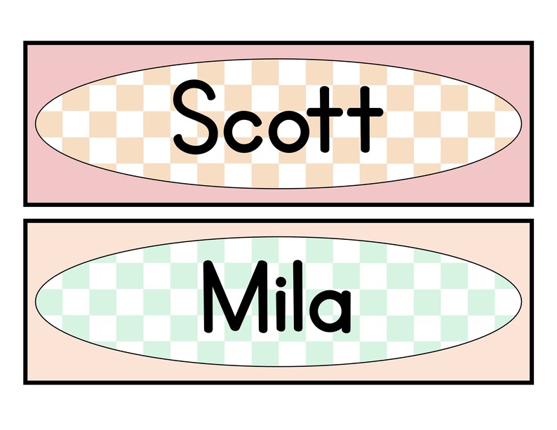 Printable Checkered Student Name Plates, Editable Desk Plates, Kids ...