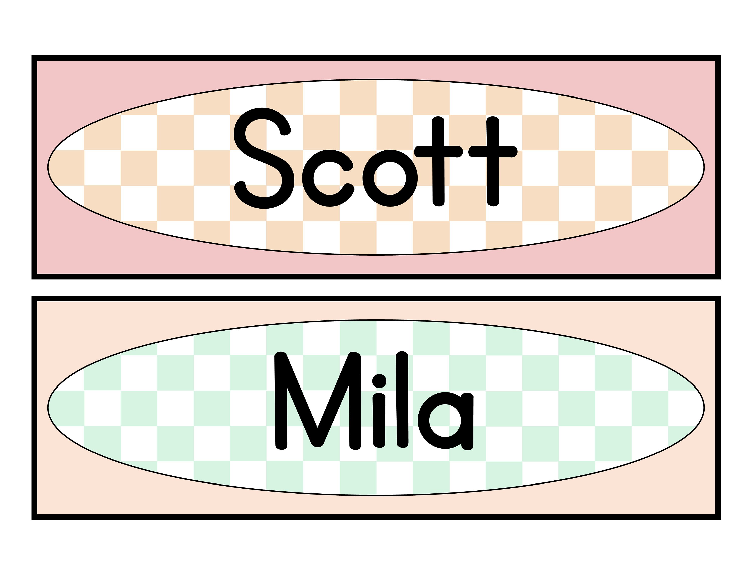 Printable Checkered Student Name Plates, Editable Desk Plates, Kids ...
