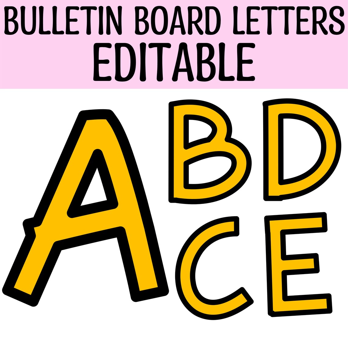 Printable Yellow Bulletin Board Large Alphabet Letters, Editable ...