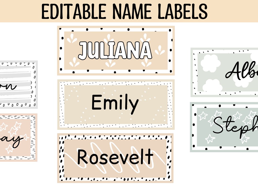 Printable Boho Neutral Name Labels, Student Name Labels, Classroom ...