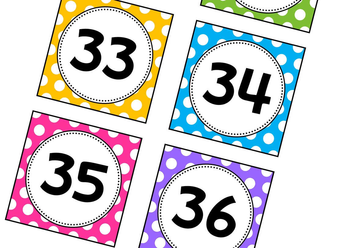 Bright Polka Dots Number Labels, Calendar Number Labels, Locker Numbers ...