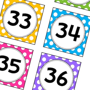 Bright Polka Dots Number Labels, Calendar Number Labels, Locker Numbers ...
