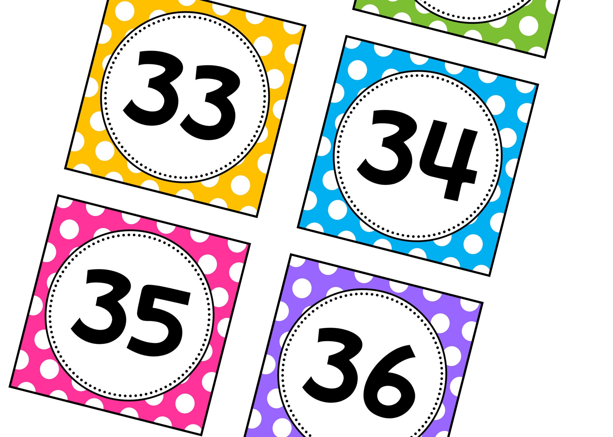 Bright Polka Dots Number Labels, Calendar Number Labels, Locker Numbers ...